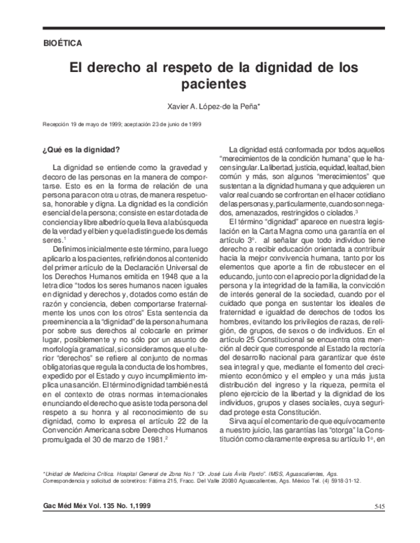 (PDF) El derecho al respeto de la dignidad de los pacientes