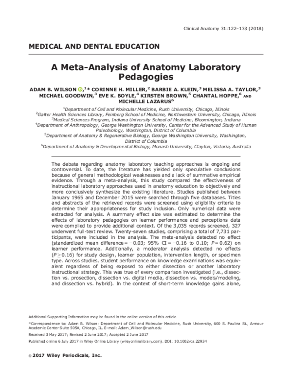 (PDF) A Meta-analysis of Anatomy Laboratory Pedagogies