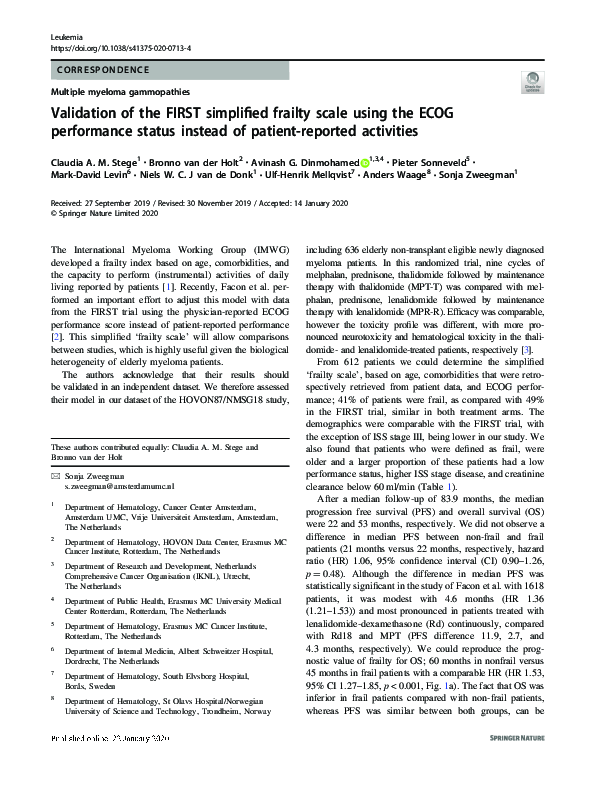 (PDF) Validation of the FIRST simplified frailty scale using the ECOG ...