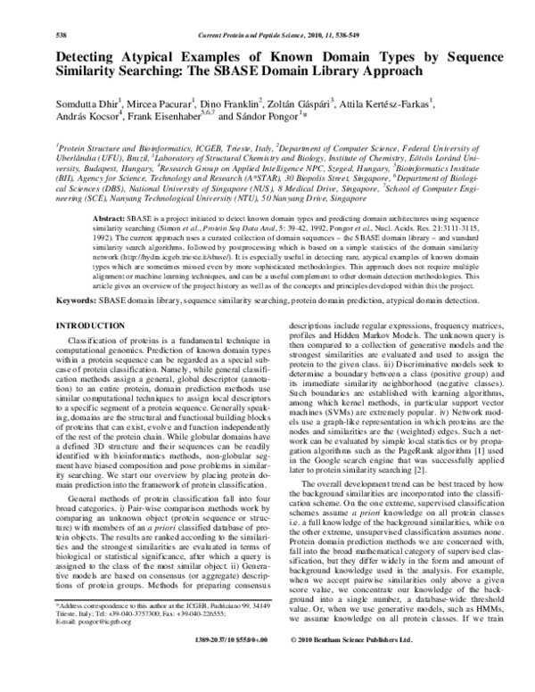 (PDF) Detecting Atypical Examples of Known Domain Types by Sequence Similarity Searching: The ...