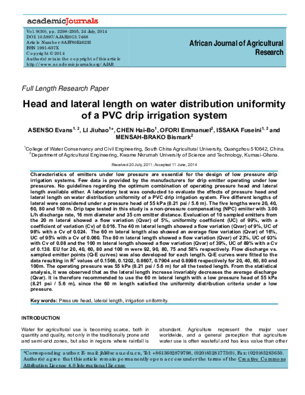 (PDF) Head and lateral length on water distribution uniformity of a PVC ...