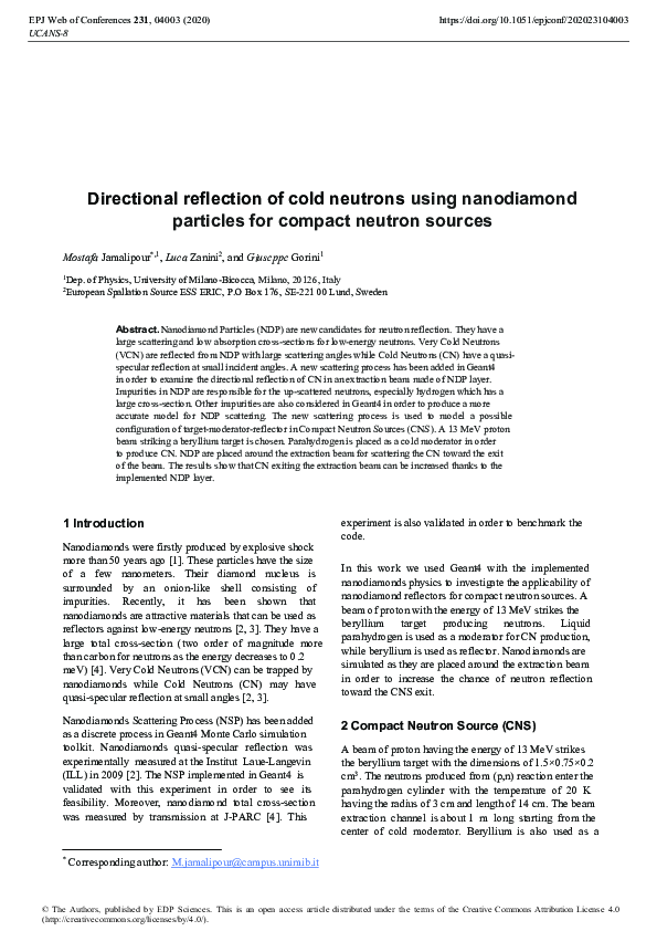 (PDF) Directional reflection of cold neutrons using nanodiamond ...