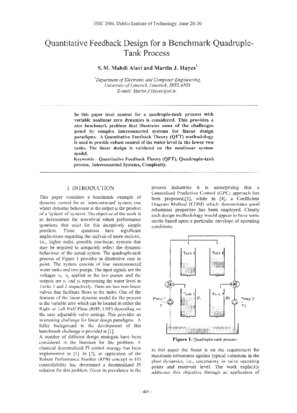(PDF) Quantitative feedback design for a benchmark quadruple-tank process