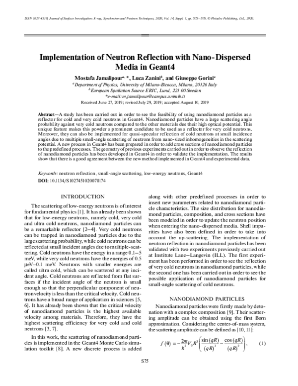 (PDF) Implementation of Neutron Reflection with Nano-Dispersed Media in Geant4
