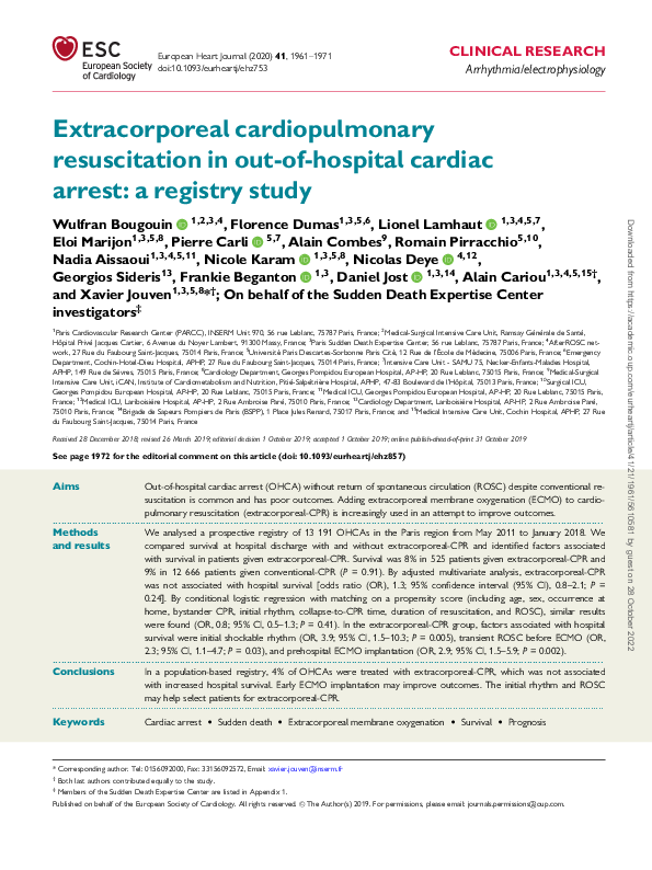 (PDF) Extracorporeal cardiopulmonary resuscitation in out-of-hospital ...