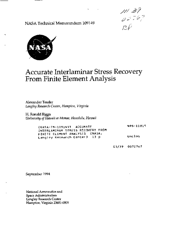 (PDF) Accurate interlaminar stress recovery from finite element analysis