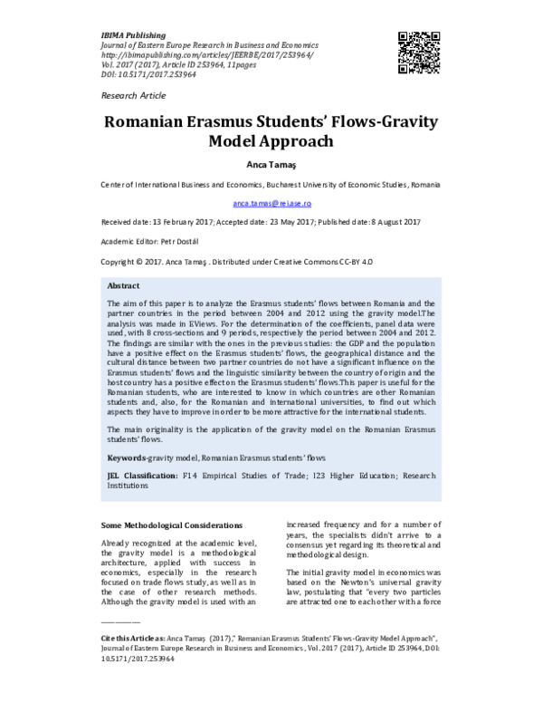 (PDF) Romanian Erasmus Students’ Flows-Gravity Model Approach