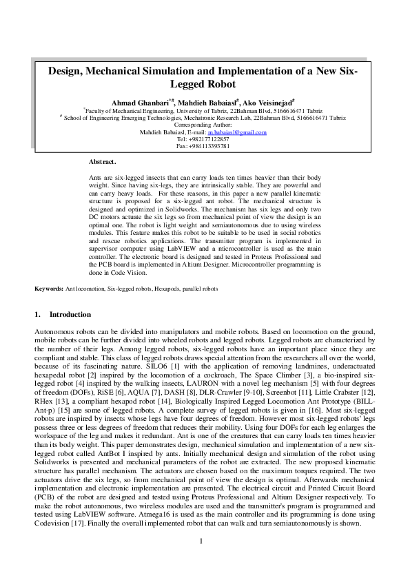 (PDF) Design, Mechanical Simulation and Implementation of a New Six ...