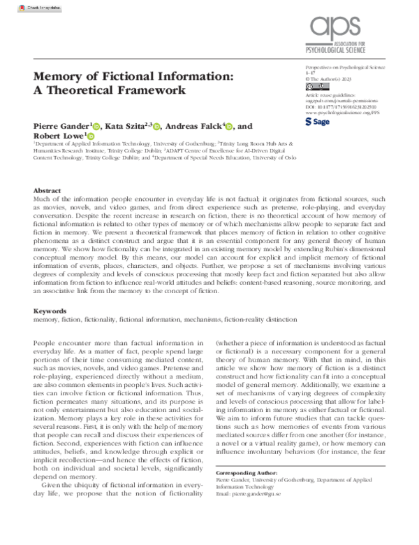 (PDF) Memory of Fictional Information: A Theoretical Framework