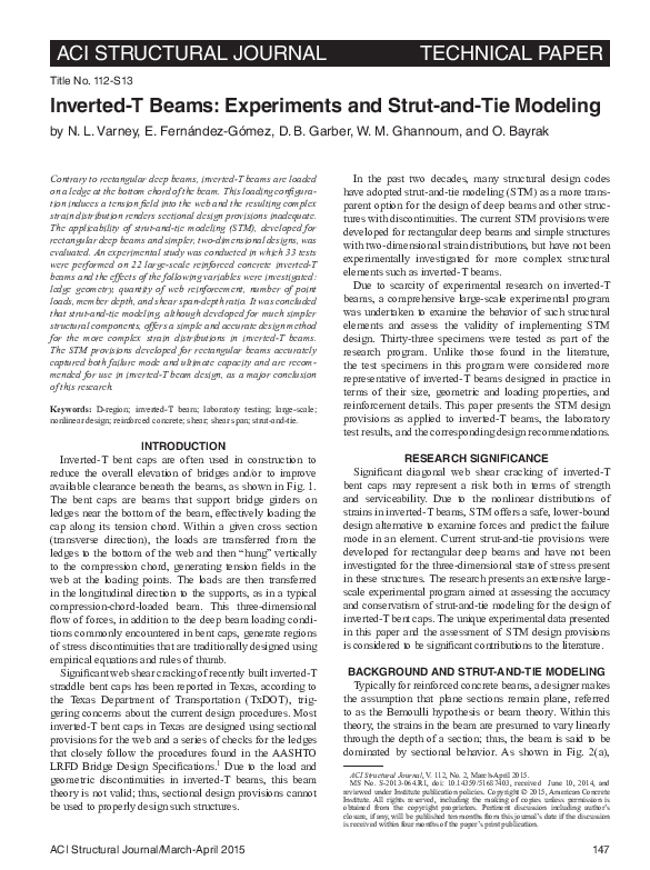 (PDF) Inverted T-Beams: Experiments and Strut-and-Tie Modeling
