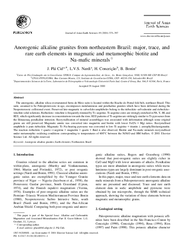 (PDF) Anorogenic alkaline granites from northeastern Brazil: major ...