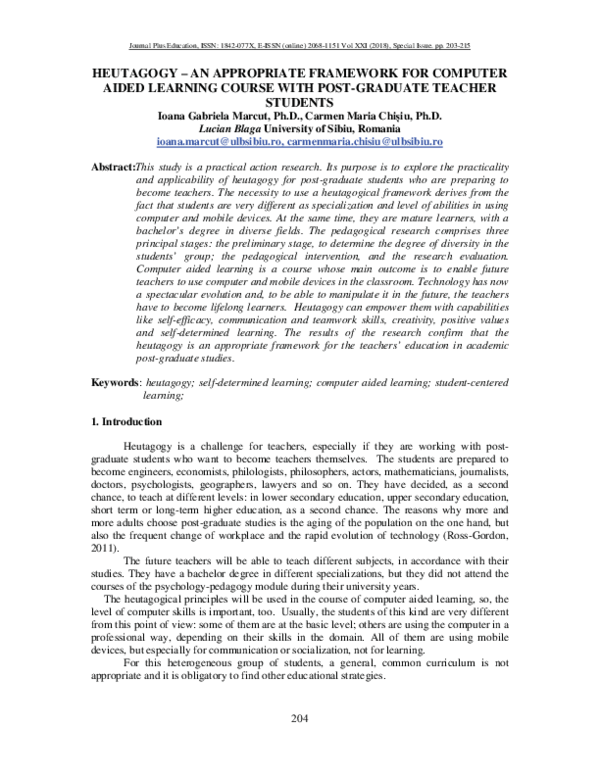 (PDF) Heutagogy – an Appropriate Framework for Computer Aided Learning Course with Post-Graduate ...