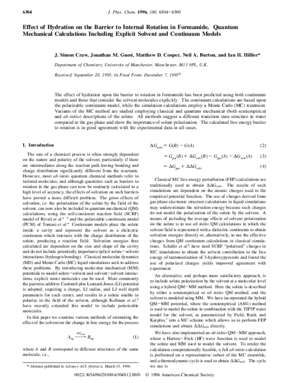 (PDF) Effect of Hydration on the Barrier to Internal Rotation in ...