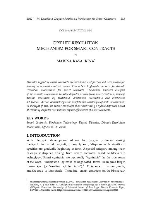 (PDF) Dispute Resolution Mechanism for Smart Contracts