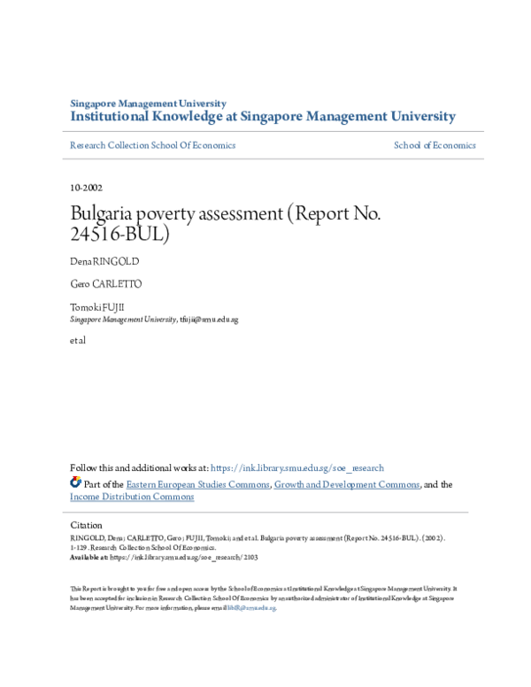(PDF) Bulgaria poverty assessment (Report No. 24516-BUL) | Gero ...