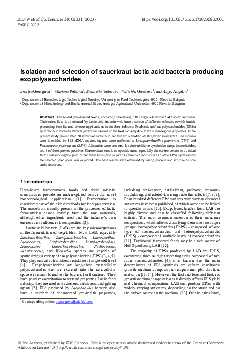 (PDF) Isolation and selection of sauerkraut lactic acid bacteria producing exopolysaccharides ...