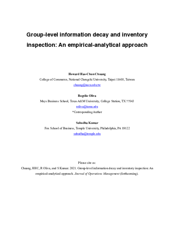 (PDF) Group-level information decay and inventory inspection: An ...