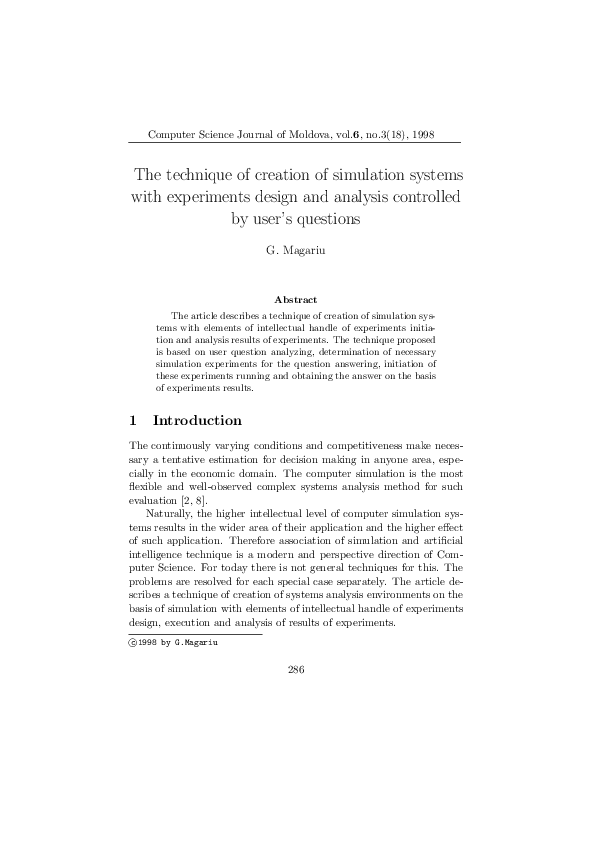 (PDF) The technique of creation of simulation systems with experiments ...