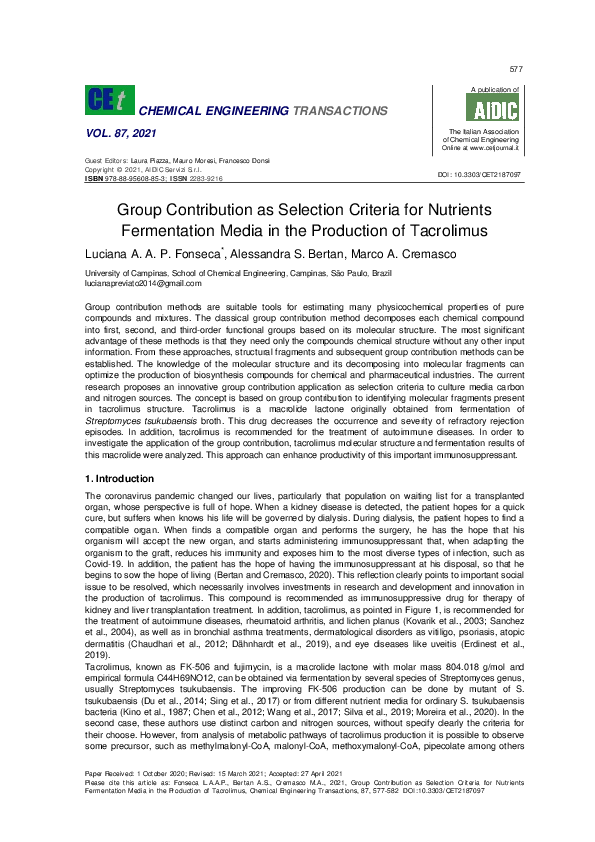 (PDF) Group Contribution as Selection Criteria for Nutrients ...
