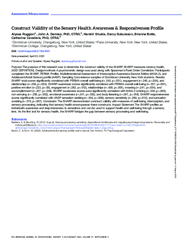 (PDF) Construct Validity of the Sensory Health Awareness & Responsiveness Profile