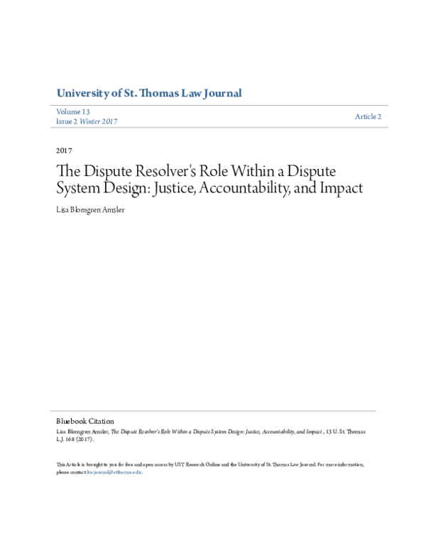 (PDF) The Dispute Resolver's Role Within a Dispute System Design ...