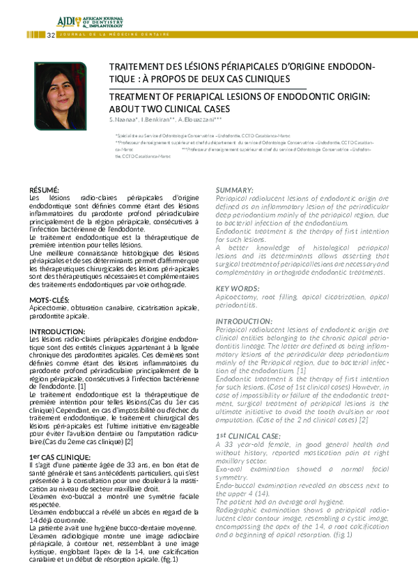 (PDF) Traitement Des Lésions Périapicales D’Origine Endodontique : À ...