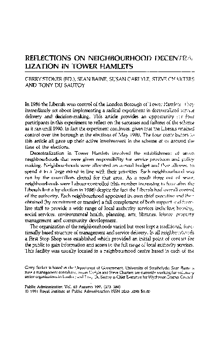 (PDF) Reflections on Neighbourhood Diecentra Lization in Tower Hamlets ...