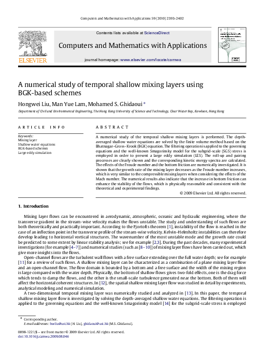 (PDF) A numerical study of temporal shallow mixing layers using BGK ...
