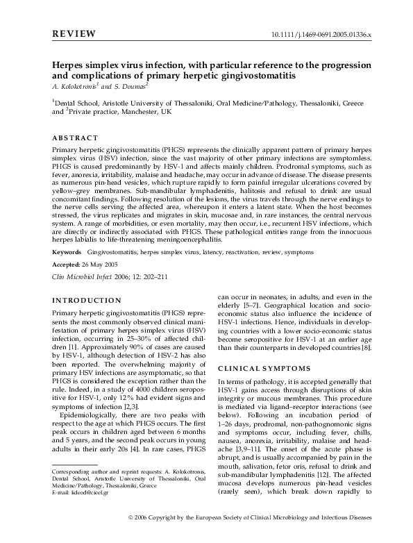 (PDF) Herpes simplex virus infection, with particular reference to the ...