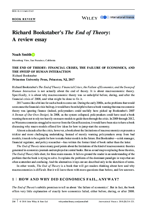 (PDF) Richard Bookstaber's The End of Theory : A review essay