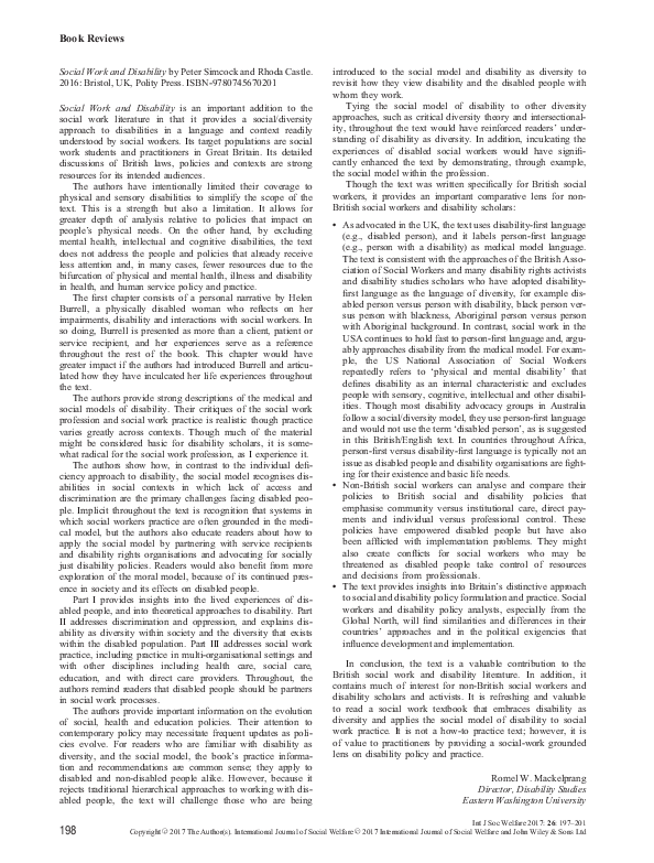 (PDF) Social Work and Disability by Peter Simcock and Rhoda Castle ...