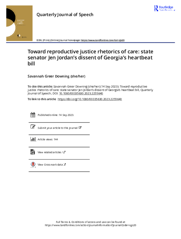 (PDF) Toward reproductive justice rhetorics of care: state senator Jen ...