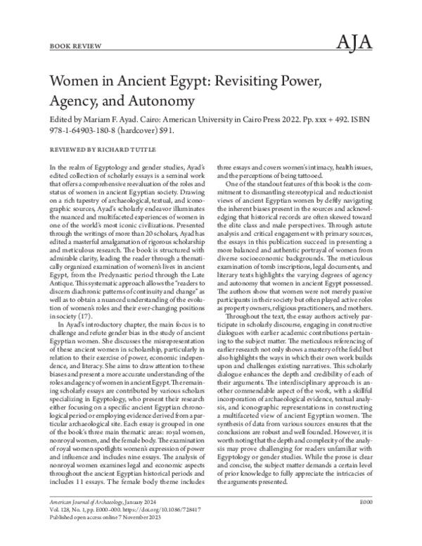 (PDF) Women in Ancient Egypt: Revisiting Power, Agency, and Autonomy