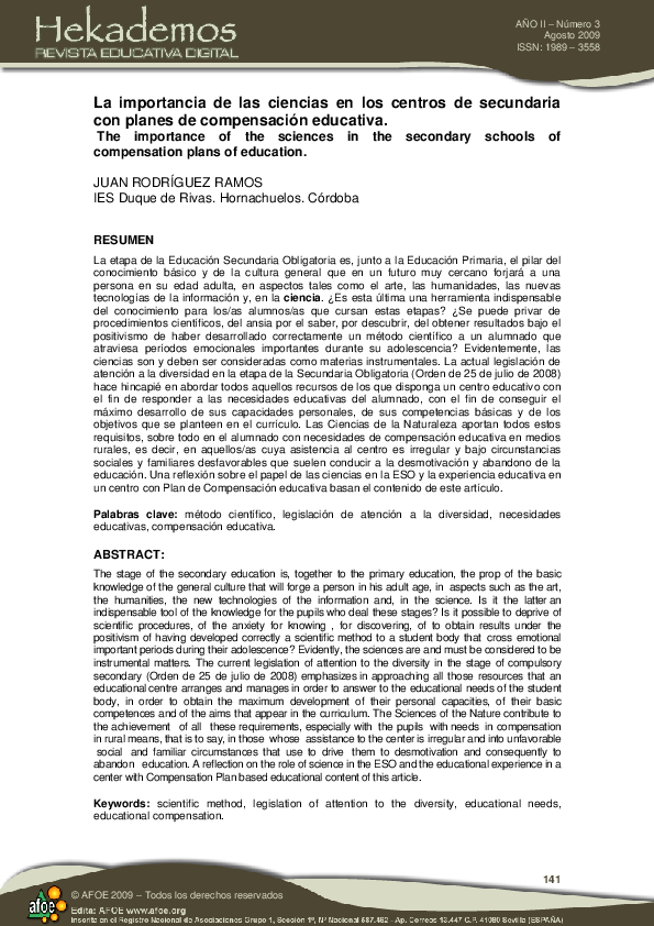 (PDF) La importancia de las ciencias en los centros de secundaria