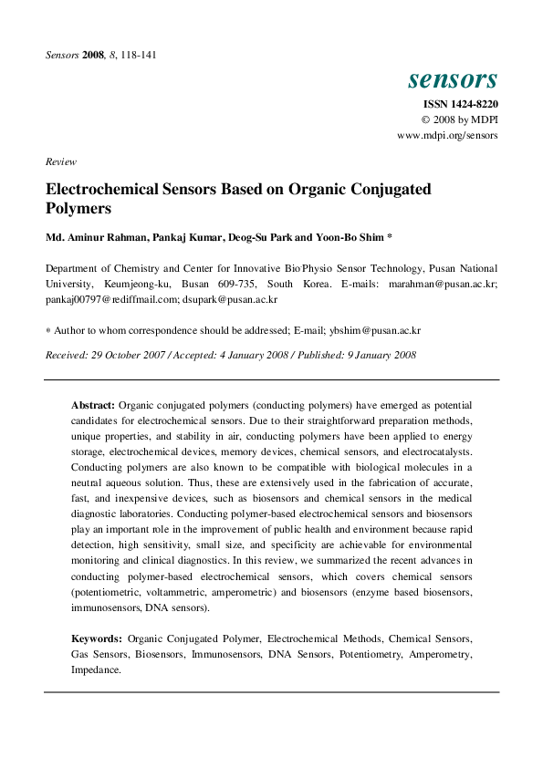 (PDF) Electrochemical Sensors Based on Organic Conjugated Polymers