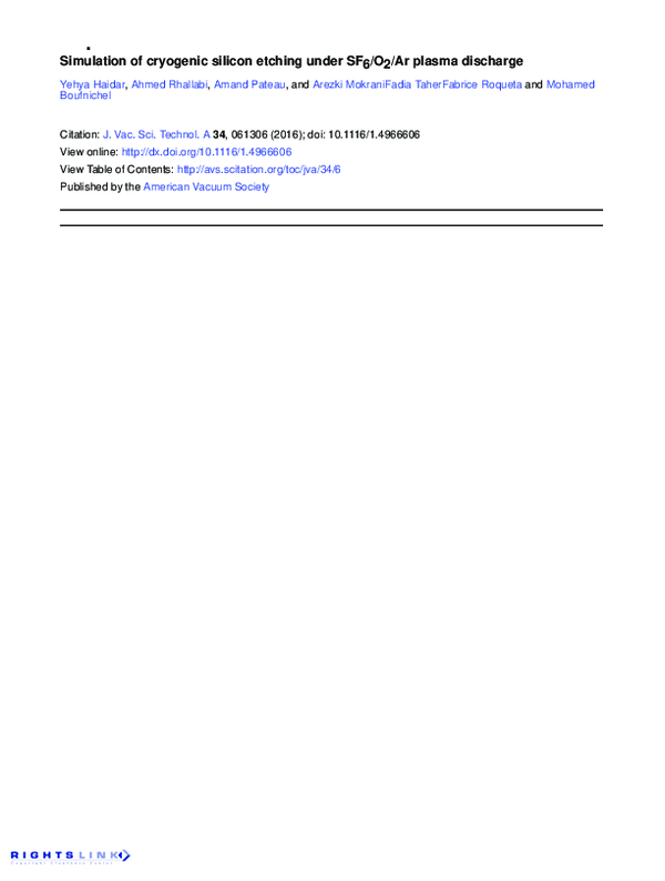 (PDF) Simulation of cryogenic silicon etching under SF6/O2/Ar plasma ...