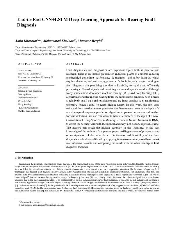 (PDF) End-to-end CNN + LSTM deep learning approach for bearing fault ...