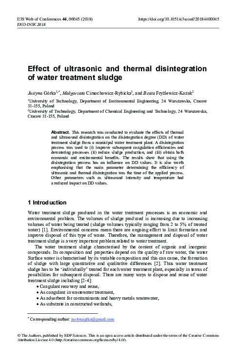 (PDF) Effect of ultrasonic and thermal disintegration of water ...