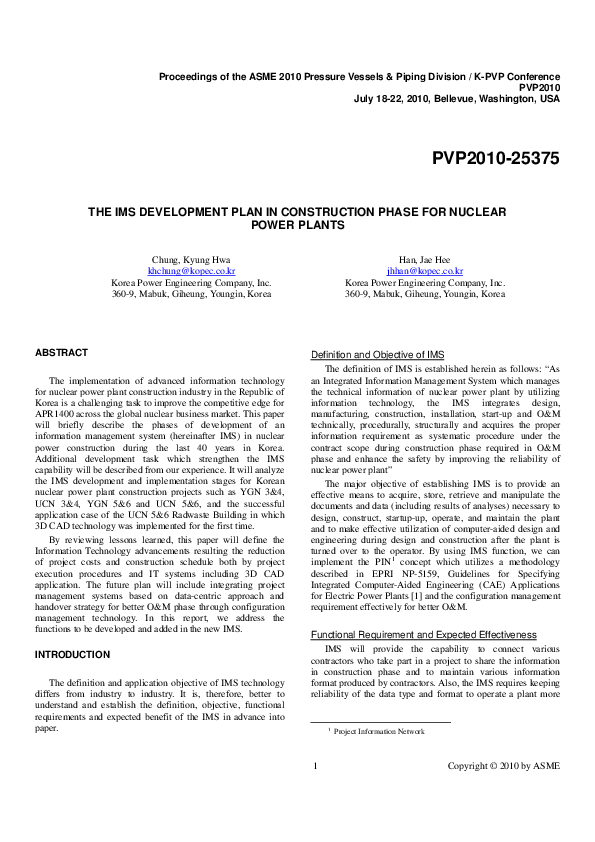 (PDF) The IMS Development Plan in Construction Phase for Nuclear Power ...