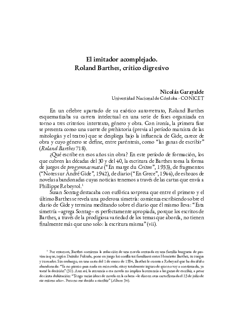 (PDF) El imitador acomplejado. Roland Barthes, crítico digresivo
