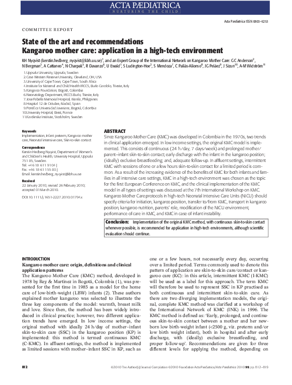 (PDF) State of the art and recommendationsKangaroo mother care ...