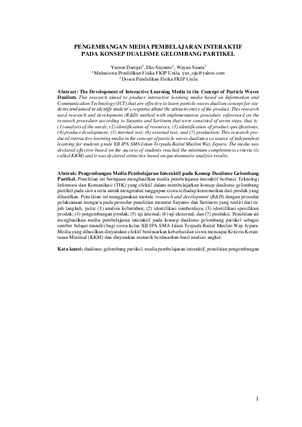 (PDF) Pengembangan Media Pembelajaran Interaktif Pada Konsep Dualisme Gelombang Partikel