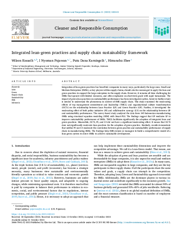 (PDF) Integrated lean-green practices and supply chain sustainability ...