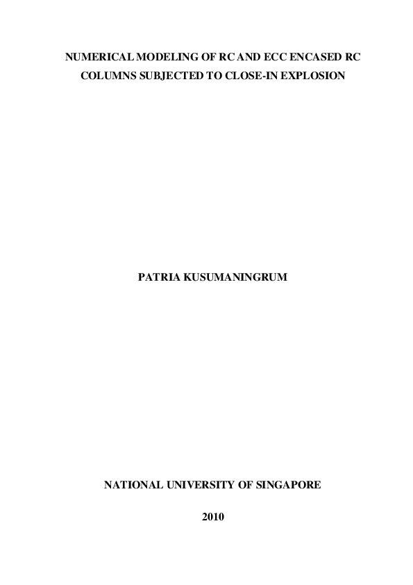 (PDF) Numerical Modeling of RC and ECC encased RC columns subjected to close-in explosion