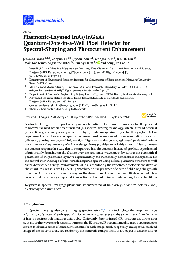 (PDF) Plasmonic-Layered InAs/InGaAs Quantum-Dots-in-a-Well Pixel Detector for Spectral-Shaping ...