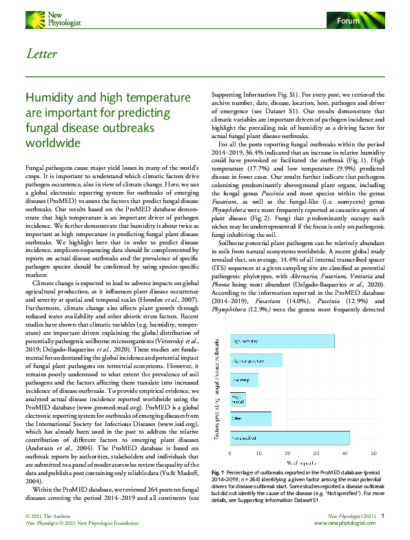 (PDF) Humidity and high temperature are important for predicting fungal disease outbreaks worldwide