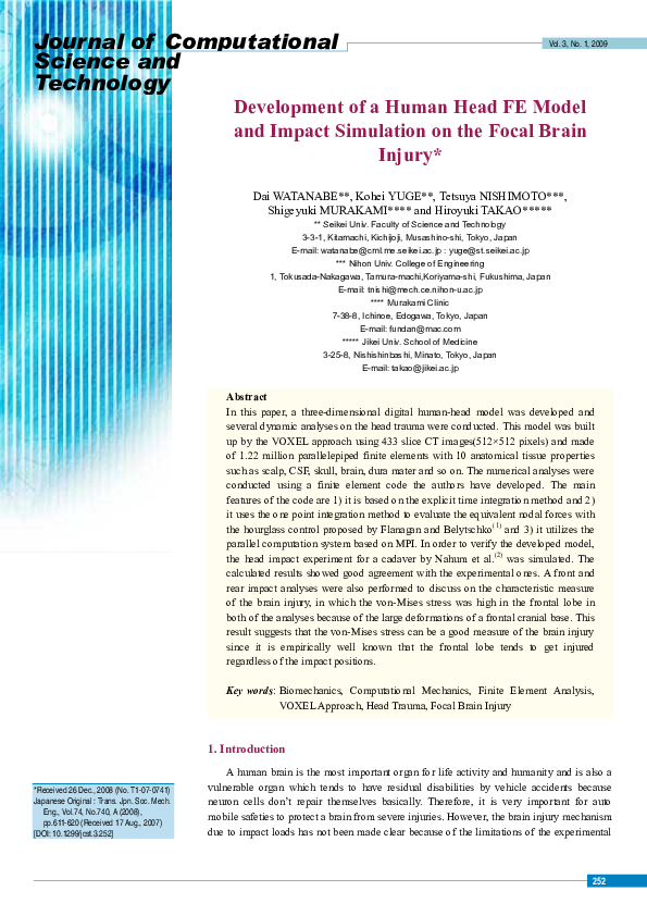 (PDF) Development of a Human Head FE Model and Impact Simulation on the ...