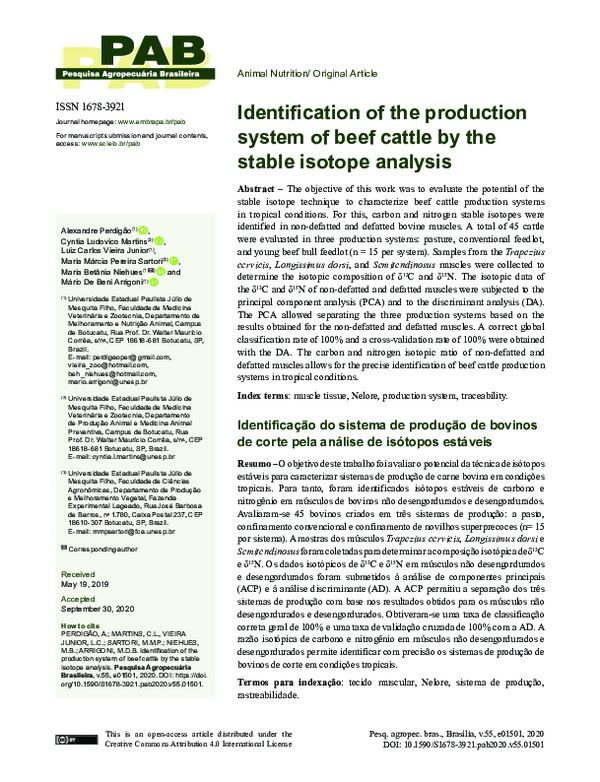 (PDF) Identification of the production system of beef cattle by the ...