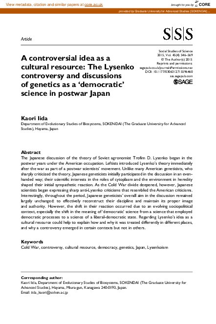 (PDF) A controversial idea as a cultural resource: The Lysenko ...
