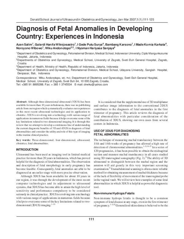 (PDF) 3D Ultrasound for Fetal Anomaly Diagnosis in Indonesia